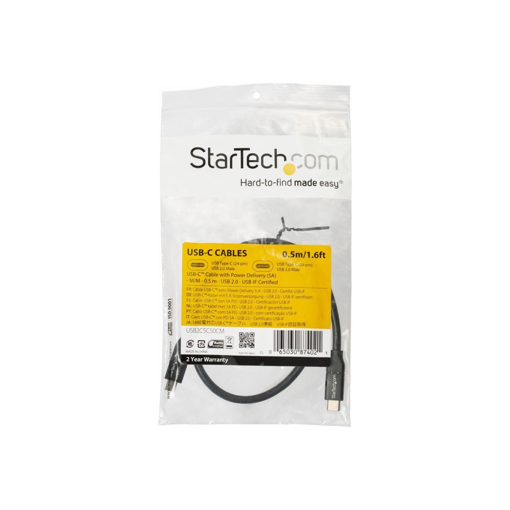StarTech USB C to USB C Cable - 1.5 ft / 0.5m - 5A PD - White - USB 2.0 ...