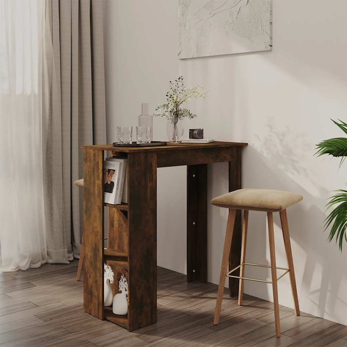 Barbord med hylla rökig ek 102x50x103,5 cm konstruerat trä - Köp online ...